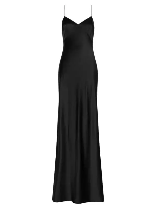 PIANOFORTE Spaghetti Strap V-neck Maxi Dress - Black