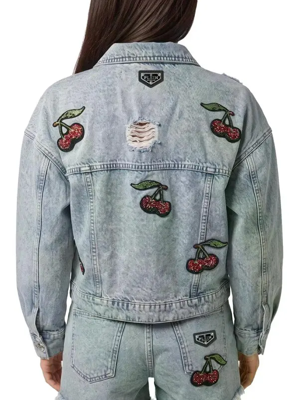 Philipp Plein Embroidered Cherry Denim Jacket - Blue
