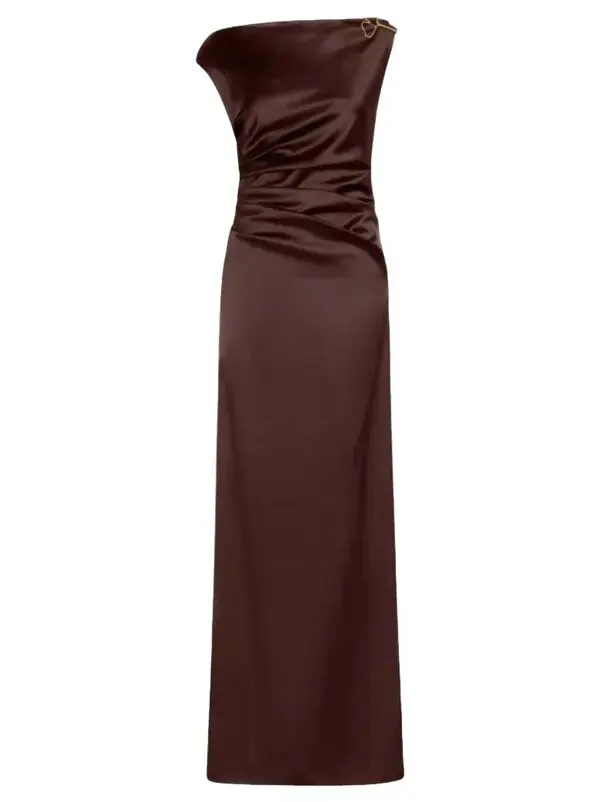 PIANOFORTE Ruched Satin Maxi Dress - Brown