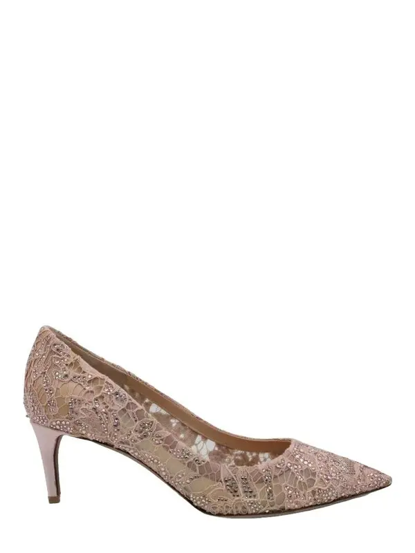 Valentino Garavani Lace Crystal Embellished Pointed Toe Stiletto Heel Pumps - Pink