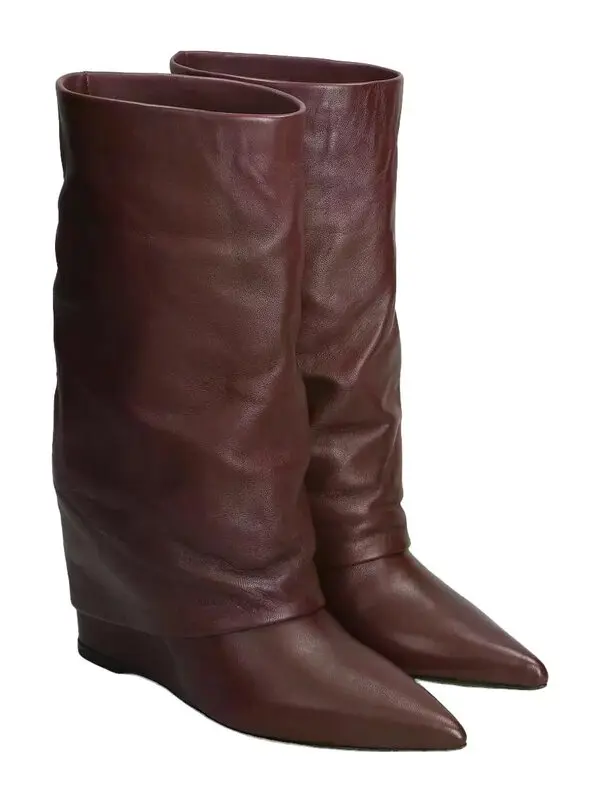 THE SELLER Slouchy Pointed-toe Wedge Boots - Red