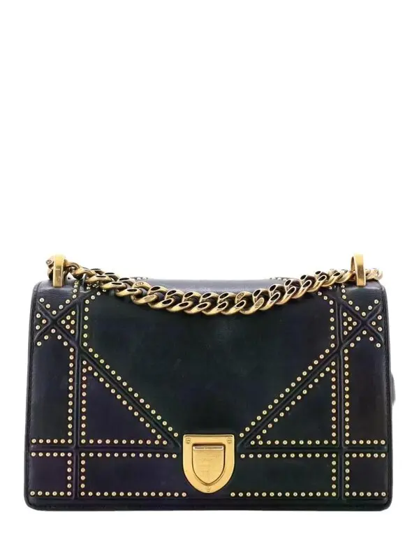 Dior Diorama Flap Bag Studded Leather Small Shoulder Bag - Black