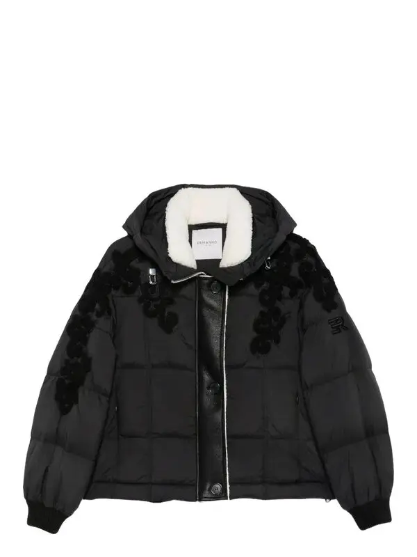 ERMANNO FIRENZE Quilted Floral Appliqué Hooded Coat - Black