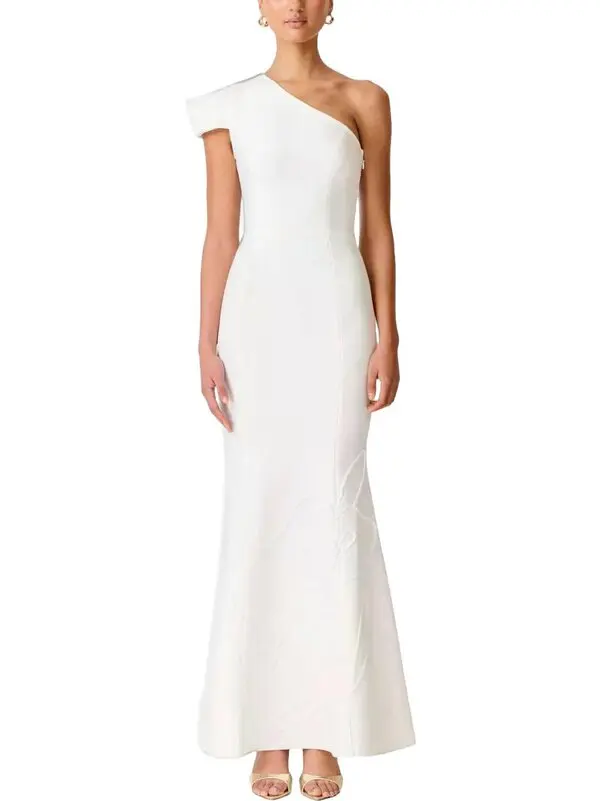 ELLIATT One-shoulder Floral-embroidered Maxi Dress - White