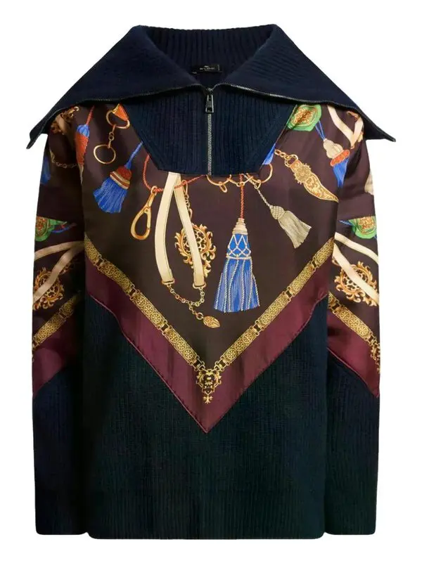 Etro Wool And Cashmere Sweater With Silk Insert - Blue