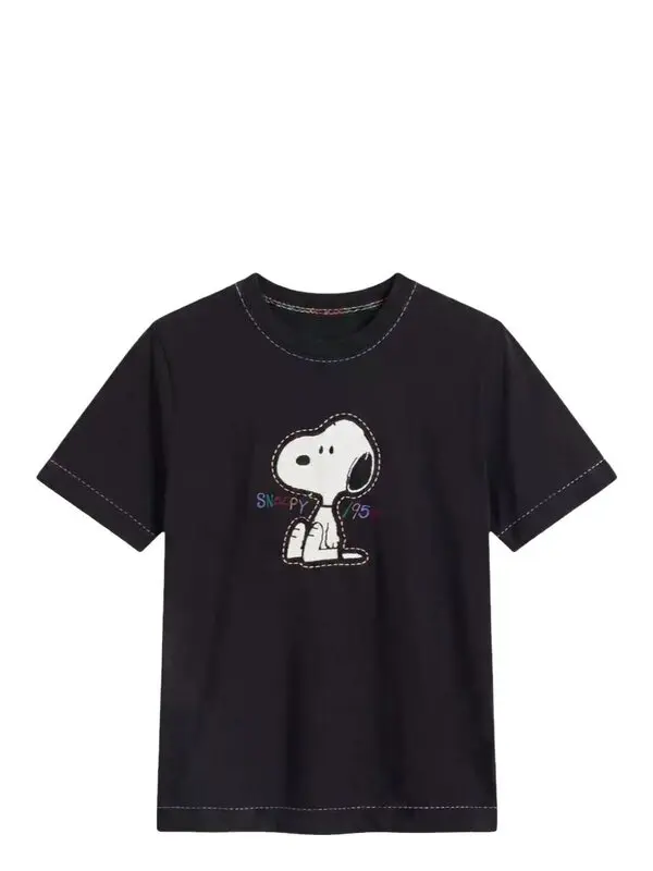 Chinti & Parker Snoopy Embroidered Cotton T-shirt - Black