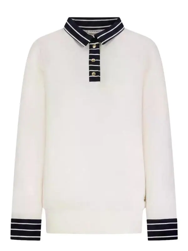 HOUSE OF GRAVITY Long-sleeve Striped Trim Polo Shirt - Neutrals