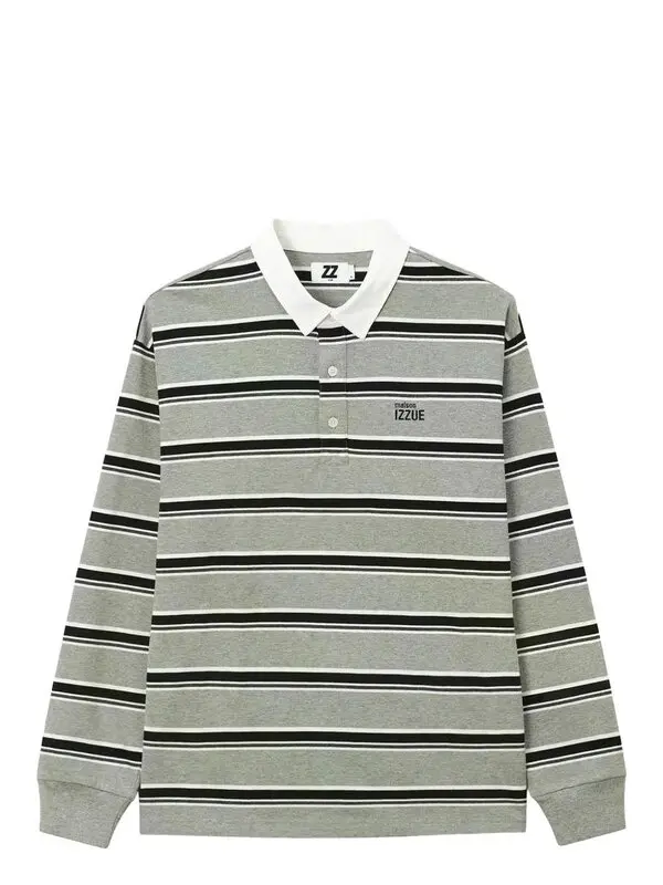 Izzue Horizontal-stripe Long-sleeve Polo Shirt - Grey