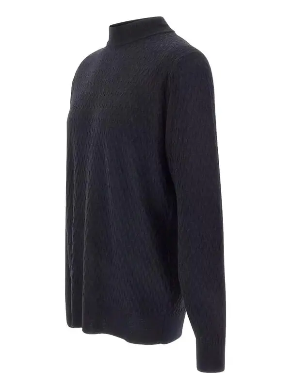 FILIPPO DE LAURENTIIS Herringbone Knit Mock Neck Sweater - Blue