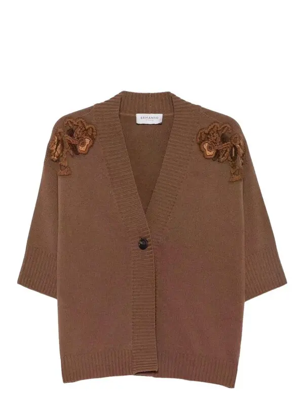 ERMANNO FIRENZE Floral Appliqué V-neck Cardigan - Brown