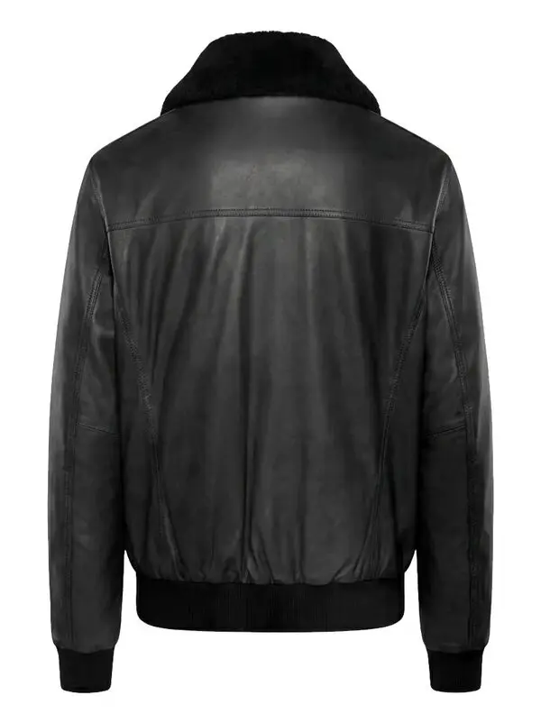 MOORER Shearling Collar Leather Bomber Jacket - Black