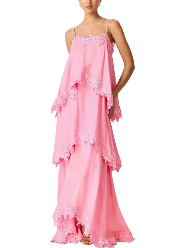 ELLIATT Tiered Lace Trim Maxi Dress - Pink