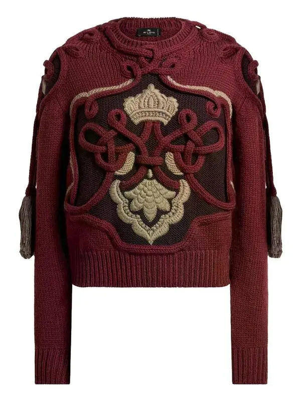 Etro Ribbed Wool Sweater With Tassels And Embroidery - Red