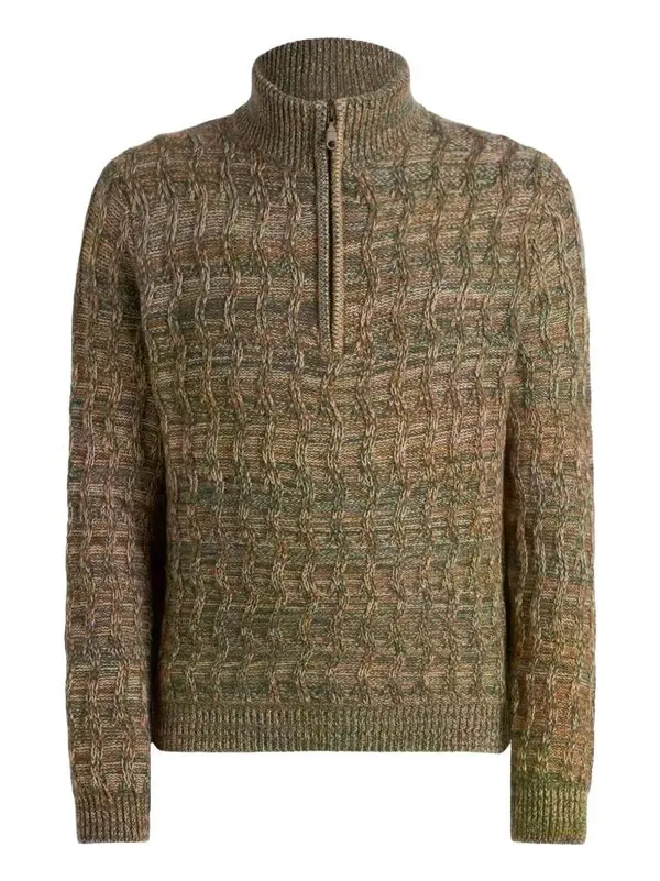 Etro Cable Knit Cashmere Quarter Zip Sweater - Green