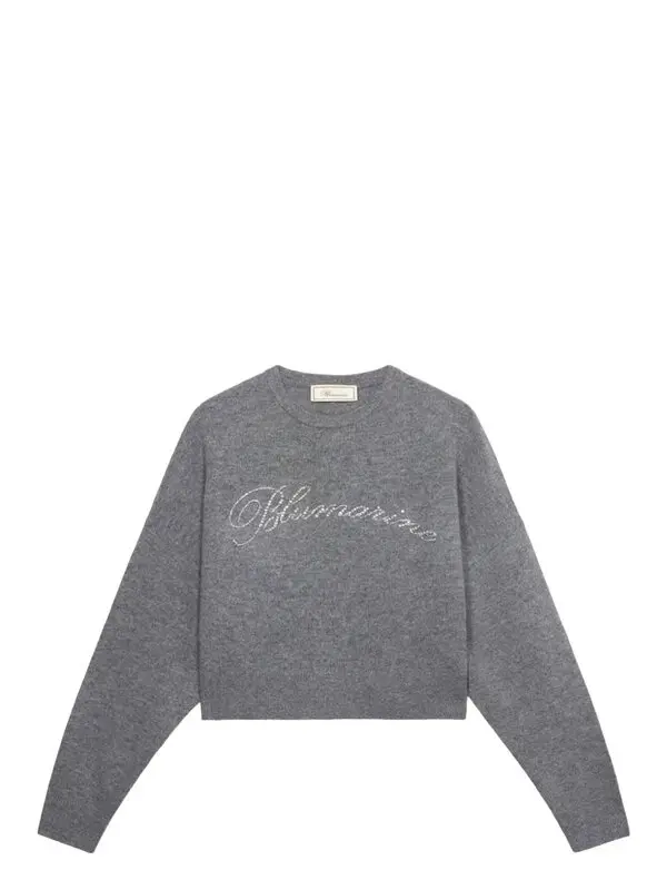 Blumarine Rhinestone Logo Wool Sweater - Grey