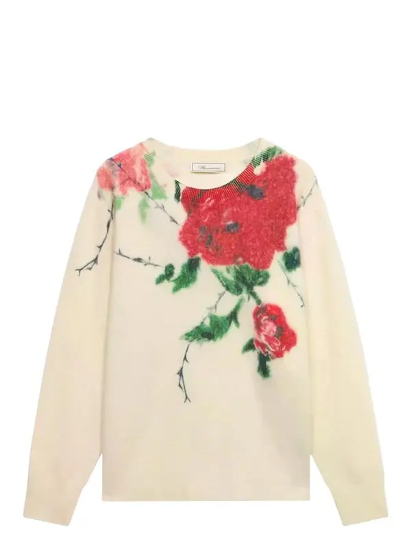 Blumarine Floral Print Crew Neck Sweater - Neutrals