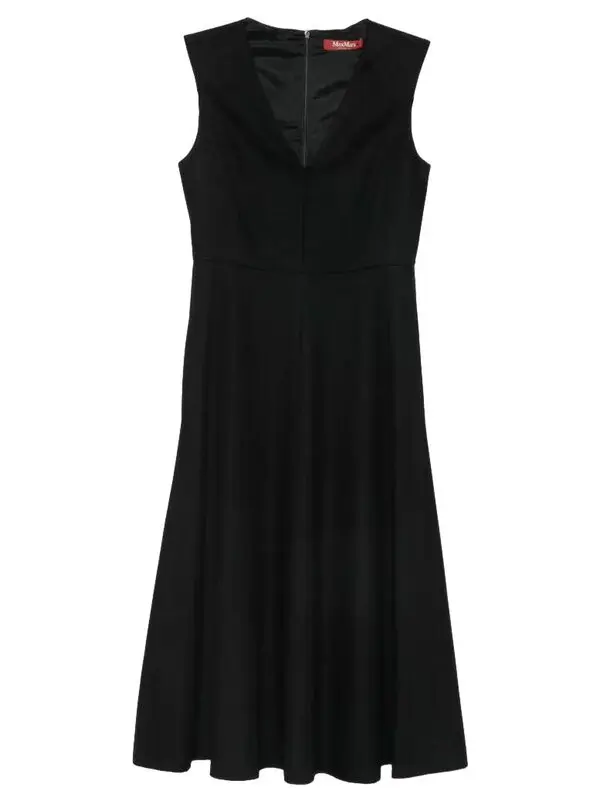 Max Mara Sleeveless V-neck A-line Midi Dress - Black
