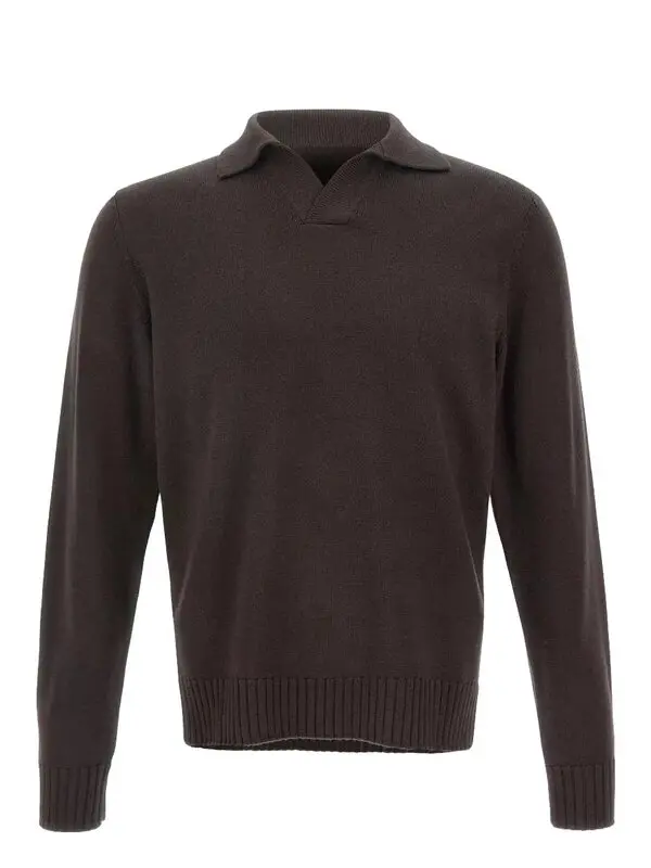 FILIPPO DE LAURENTIIS Skipper Merino Wool Polo Collar T-shirt - Brown