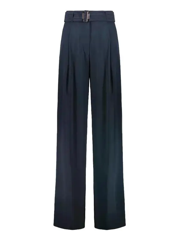 MOORER Belted Pleated Wide Leg Trousers - Blue