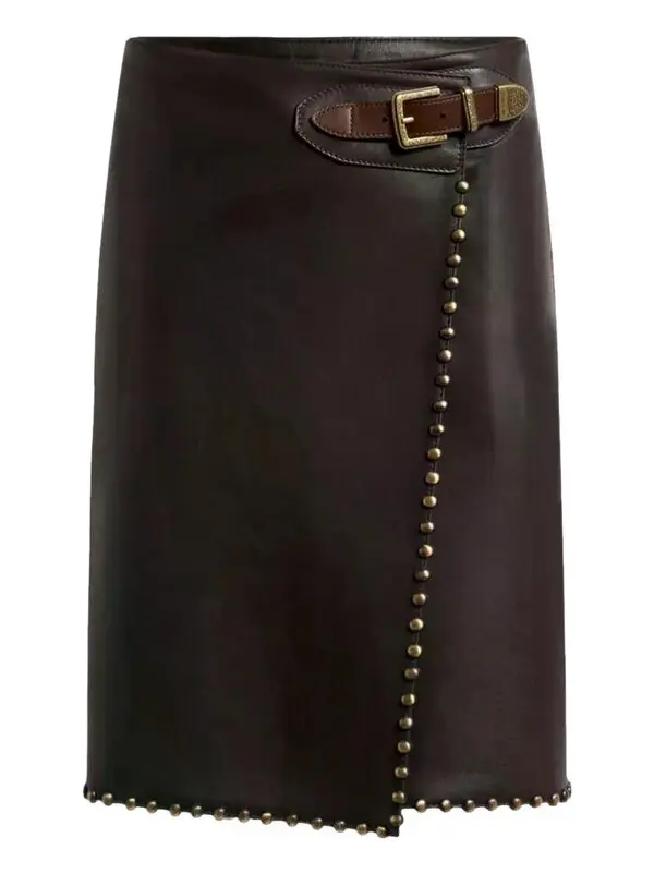 Etro Short Leather Skirt With Stud Embellishments - Brown
