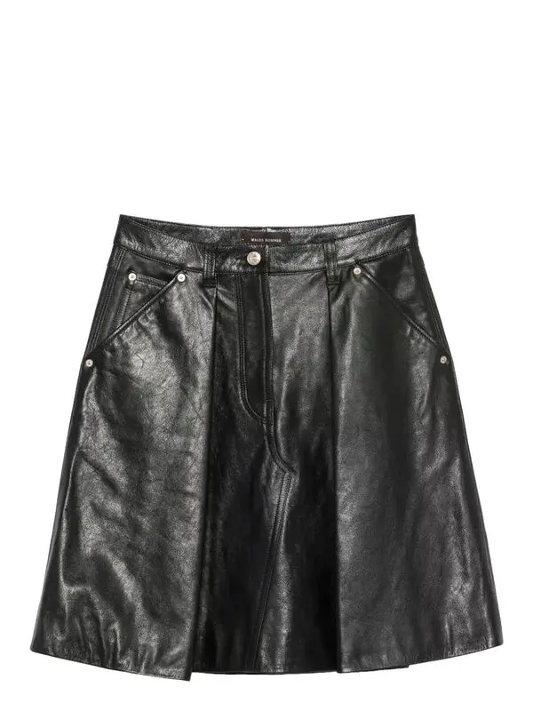 WALES BONNER Pleated Leather Midi Skirt - Black