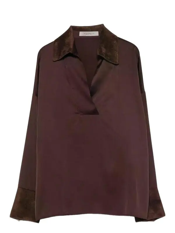 D.exterior Contrast-trim V-neck Shirt - Brown