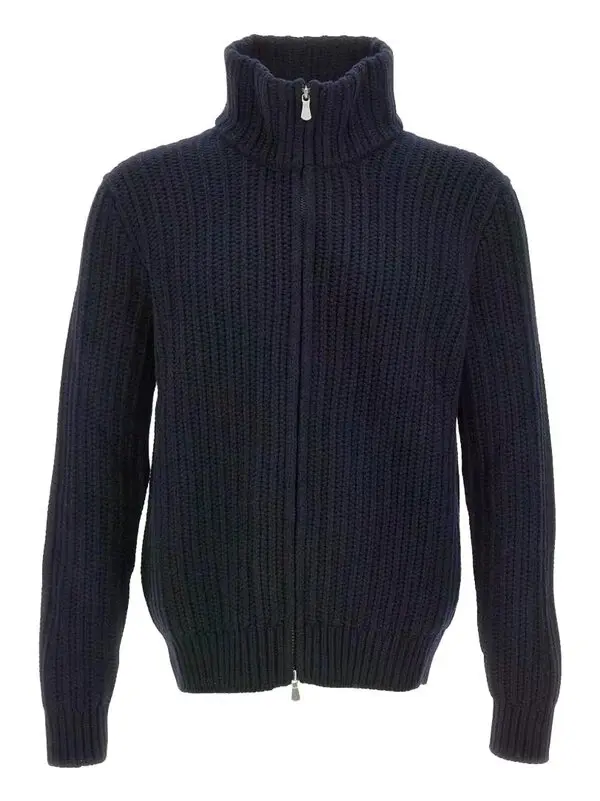 GRAN SASSO Ribbed-knit Zip-up Cardigan - Blue