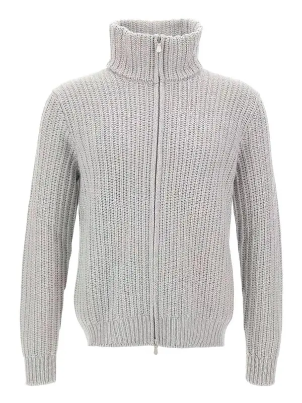 GRAN SASSO Ribbed-knit Zip-up Cardigan - Grey