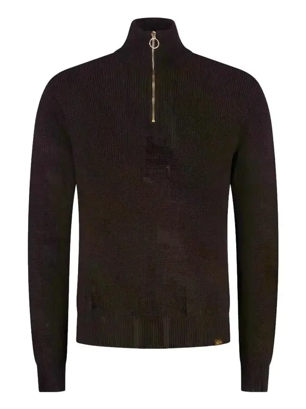 Paul & Shark Ribbed Knit Quarter-zip Sweater - Brown