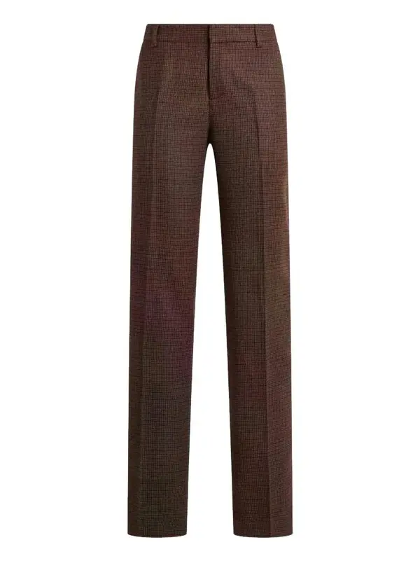Etro Straight-leg Wool Trousers With Pheasant Feathers And Micro Houndstooth Motif - Red