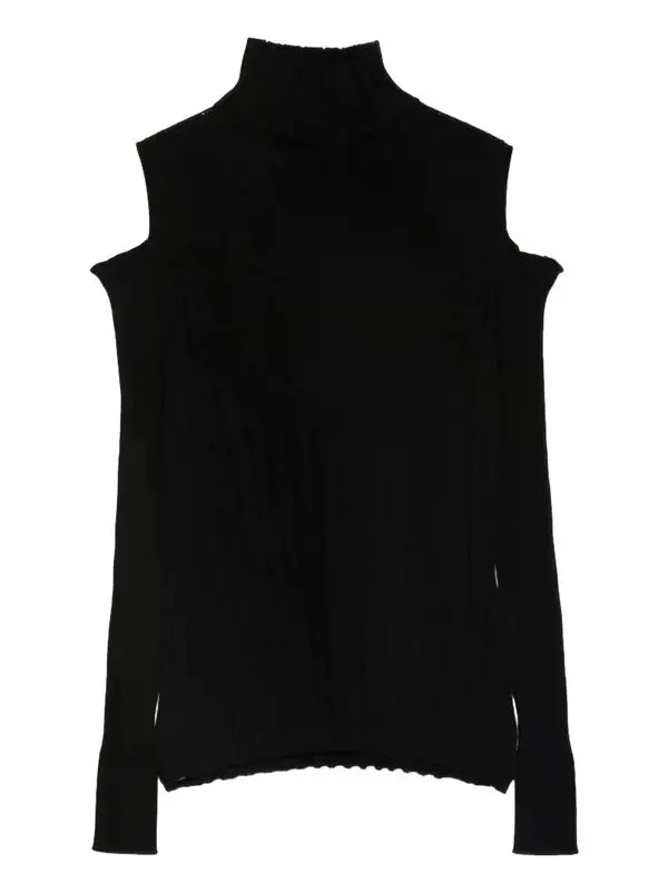 D.exterior Cold-shoulder Ribbed Sweater - Black