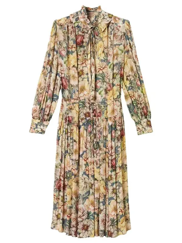 TWINSET Floral Print Crépon Maxi Dress - Neutrals
