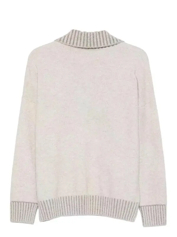 D.exterior Striped Trim Spread-collar Sweater - Neutrals