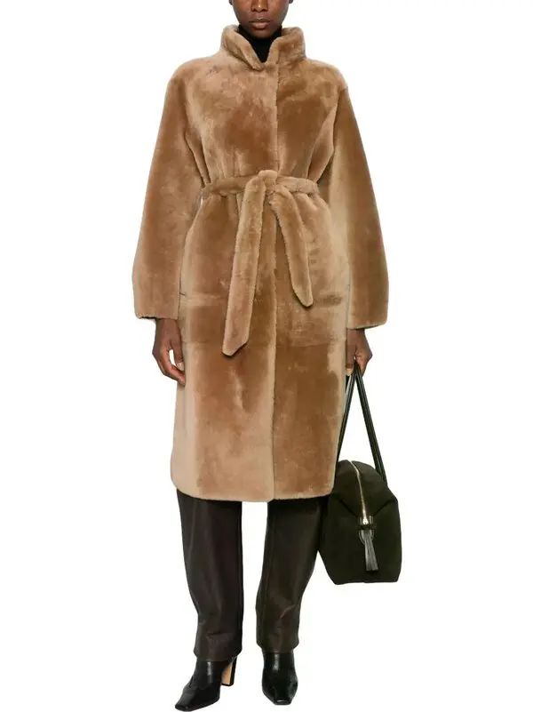 SUPREMA Belted Shearling Coat - Neutrals