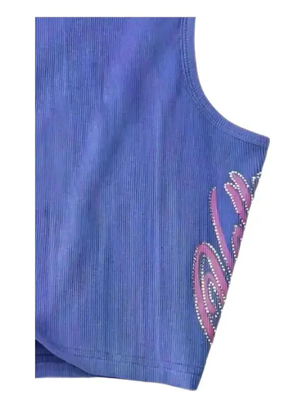 VALE FOREVER Rhinestone Embellished Ribbed Tank Top - Blue