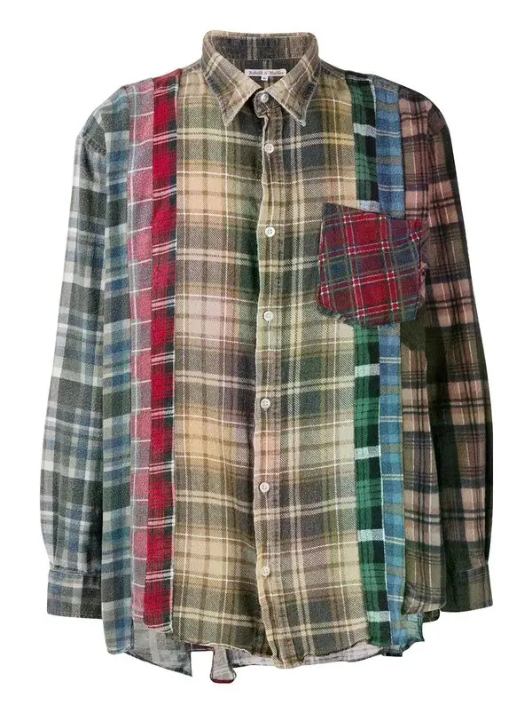 Needles Check Print Patchwork Shirt - Grey