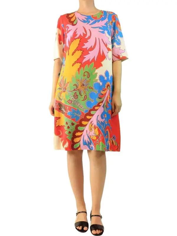 Etro Abstract Print Short Sleeve Midi Dress - Red