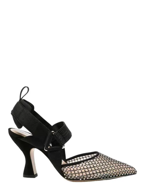 Fendi Embellished Mesh Pointed Toe Pumps - Black