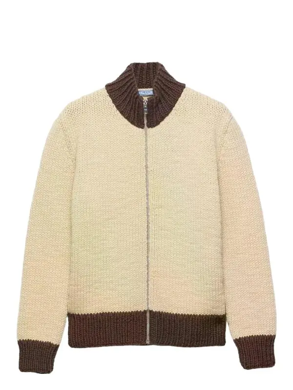 Prada Wool Zipper Cardigan - Neutrals