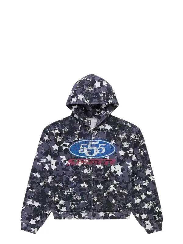 SP5DER Camouflage-print Zip-up Hoodie - Grey