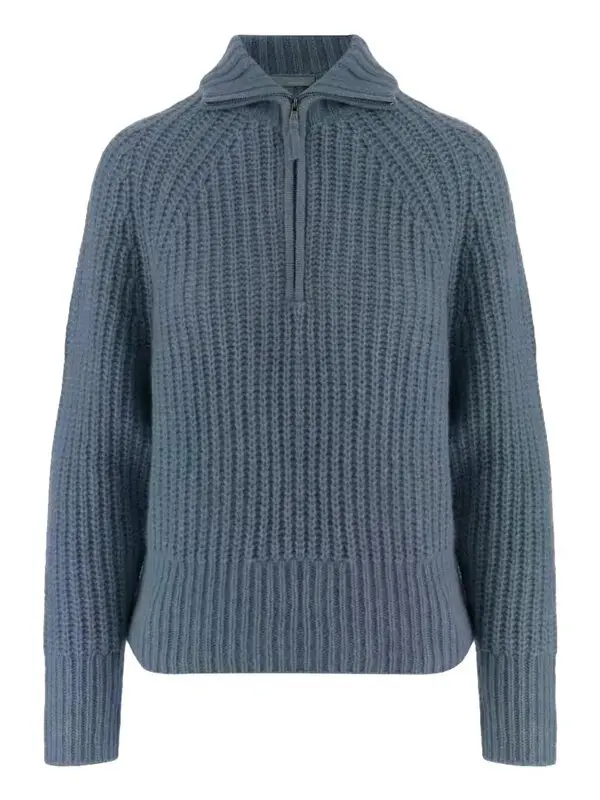 ALLUDE Ribbed Knit Quarter-zip Sweater - Blue