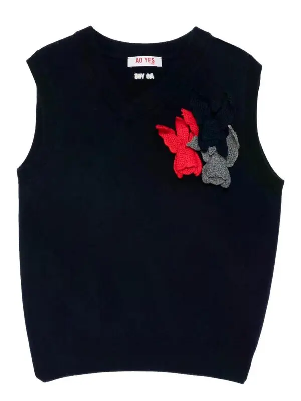 AO YES Appliqué-detail V-neck Top - Blue
