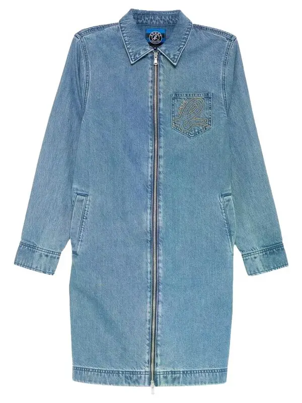 AGNES B. Denim Logo-embroidered Dress - Blue