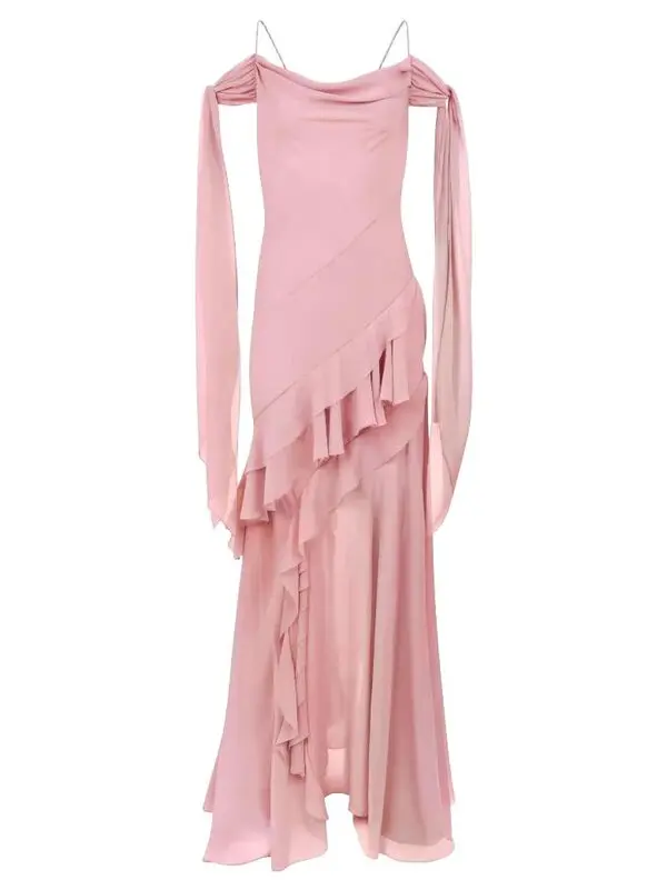 Nina Ricci Silk Ruffled Maxi Dress - Pink