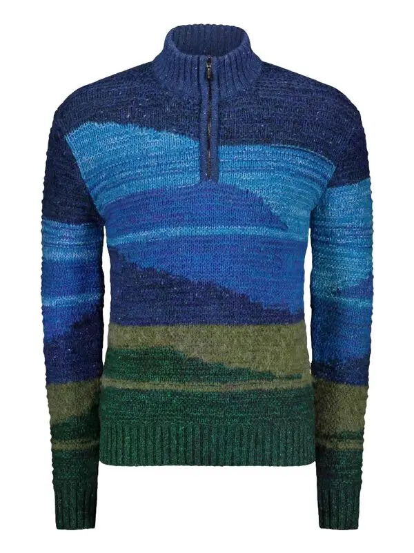 MOORER Striped Zip-fastening Sweater - Blue