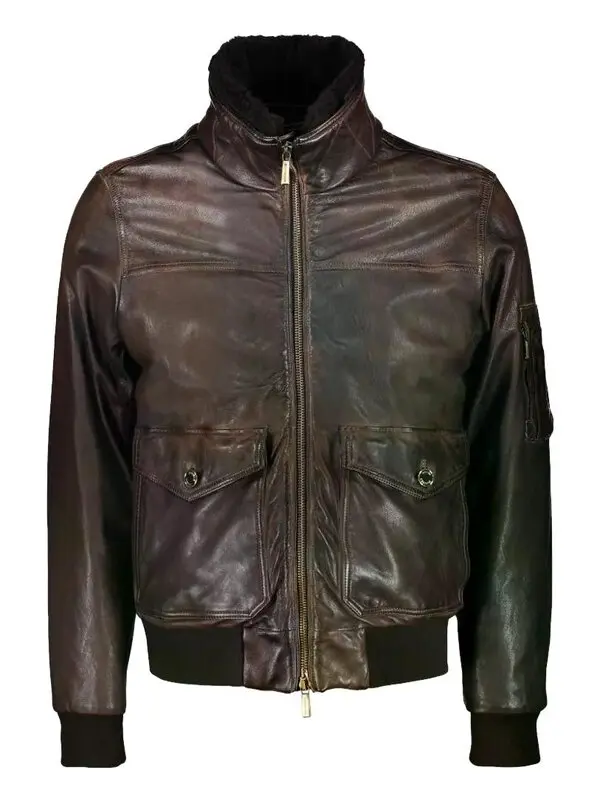 MOORER Shearling-collar Leather Bomber Jacket - Brown