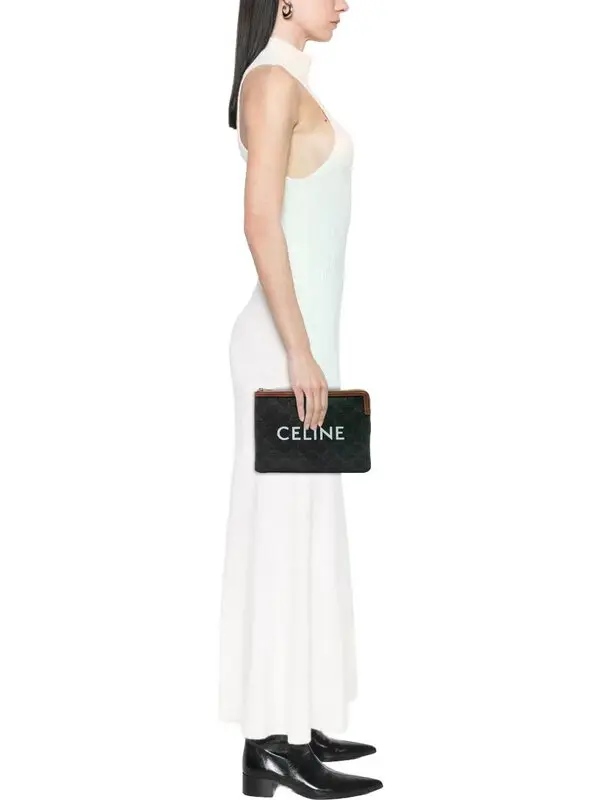 Celine Triomphe Coated Canvas Clutch Bag - Brown