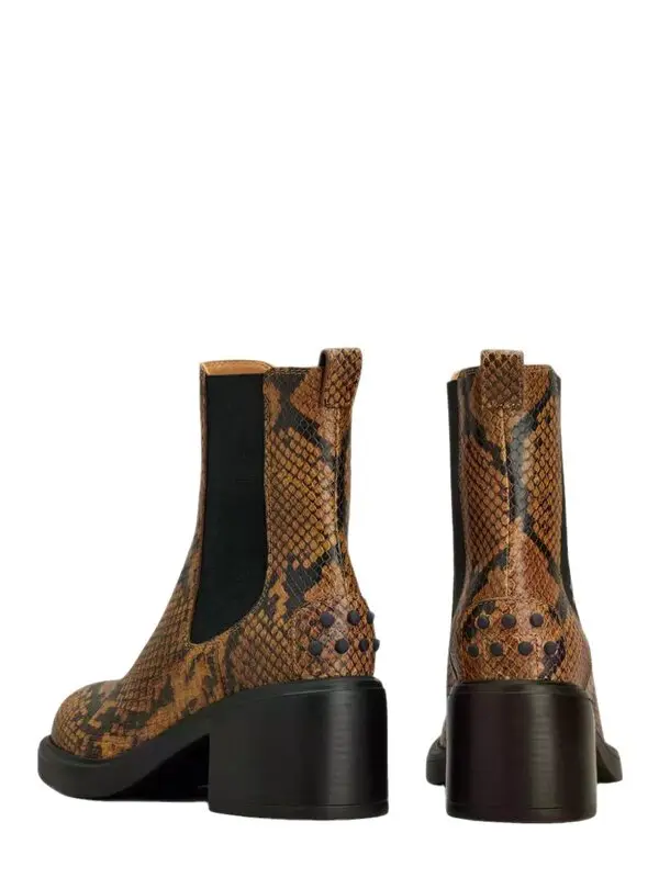 TOD'S Snake-effect Leather Ankle Boots - Brown