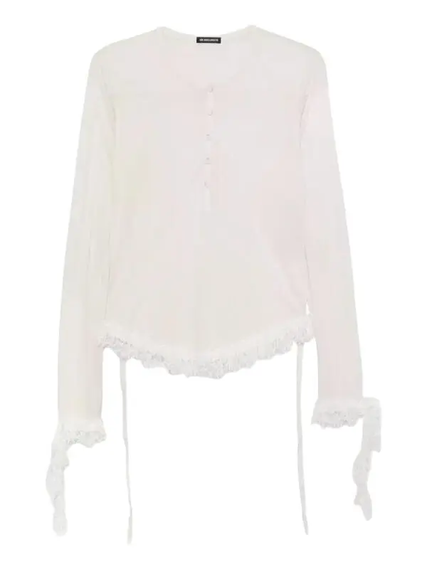 ANN DEMEULEMEESTER Lace-trim Long-sleeve T-shirt - Neutrals
