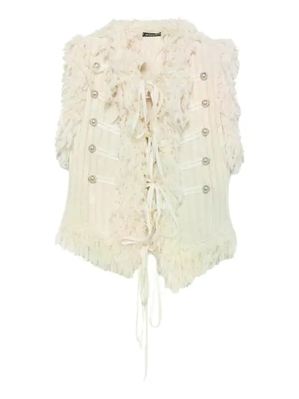 ANN DEMEULEMEESTER Fringed Military-style Gilet - Neutrals